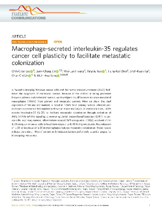Macrophage-secreted interleukin-35 regulates cancer cell plasticity to ...